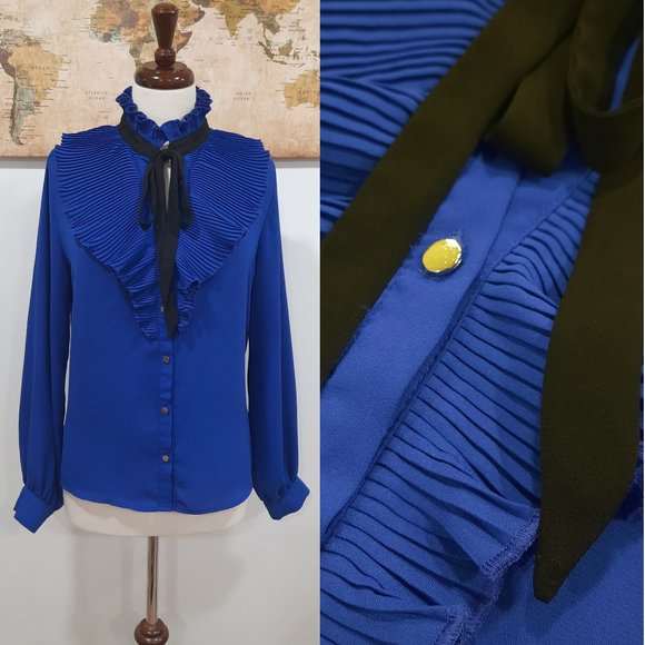 Haute Monde | Tops | Deep Blue Blouse W Black Neck Tie Haute Monde ...
